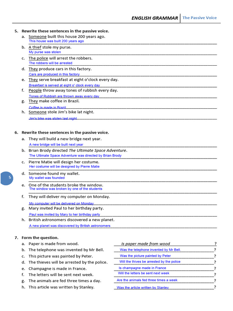 Passive Voice Exercises | PDF