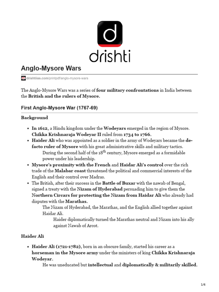 Anglo Mysore Wars | PDF