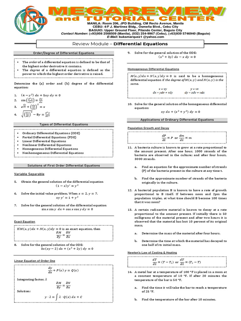 Review Module - Differential Equation (N2023) | PDF