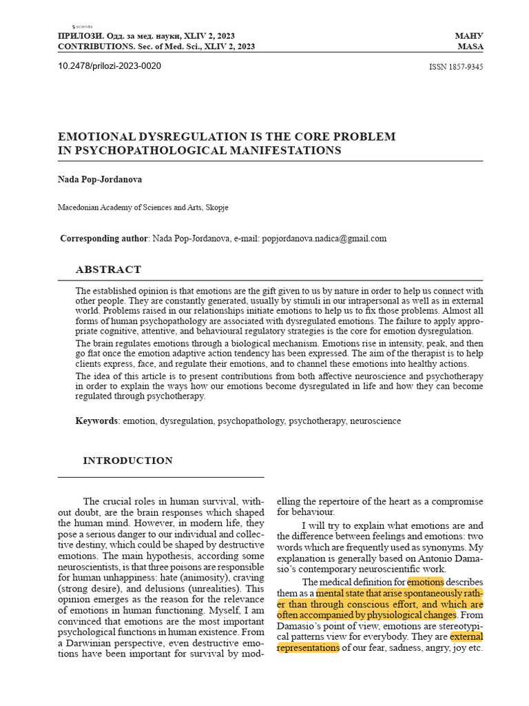 Emotional Dysregulation in Mental Illness | PDF | Emotions | Emotional ...