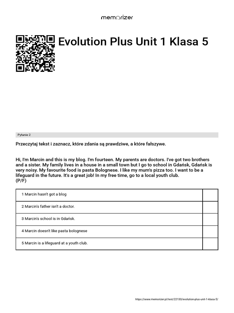 Evolution Plus Unit 1 Klasa 5 - ROZWIĄŻ | PDF