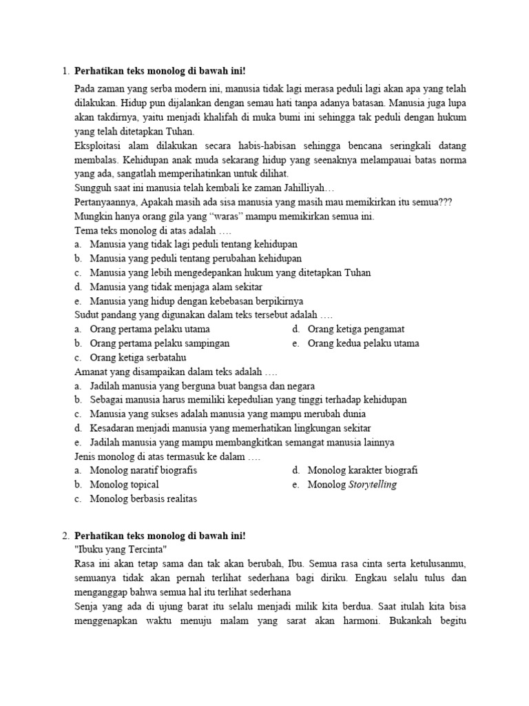Soal PG Teks Monolog | PDF