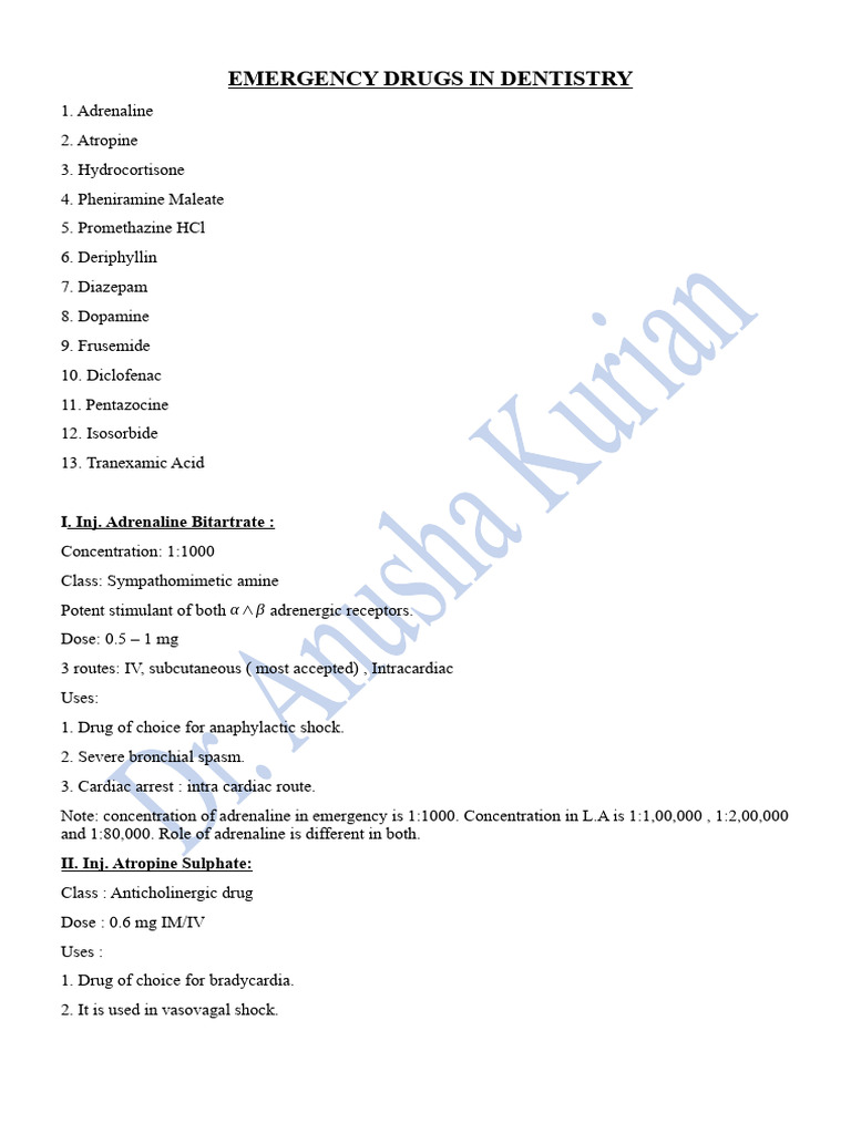 EMERGENCY DRUGS IN DENTISTRY | PDF | Diseases And Disorders | Causes Of ...