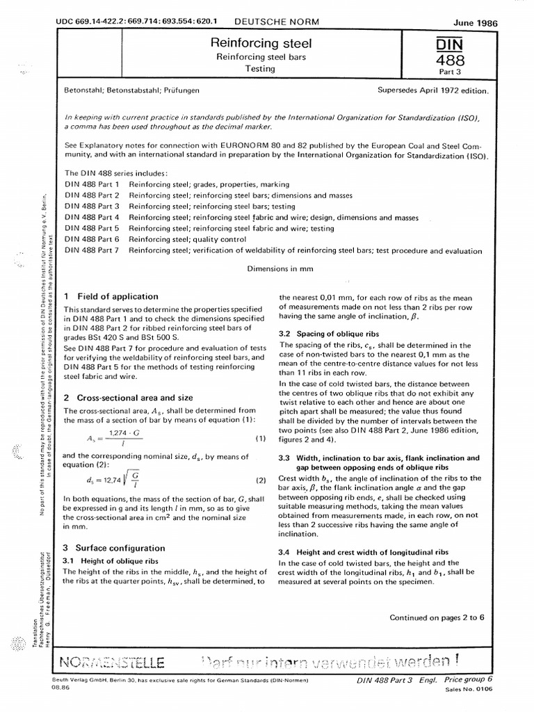 DIN 488 Part3 Rebar 1984 | PDF