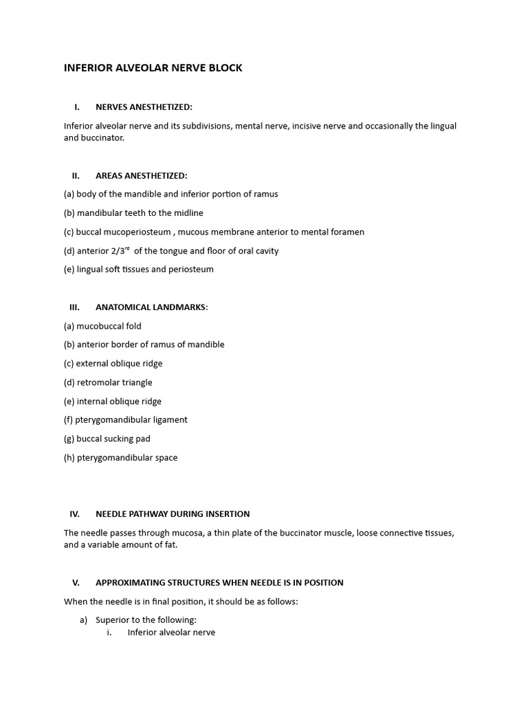INFERIOR ALVEOLAR NERVE BLOCK | PDF | Human Anatomy | Human Head And Neck
