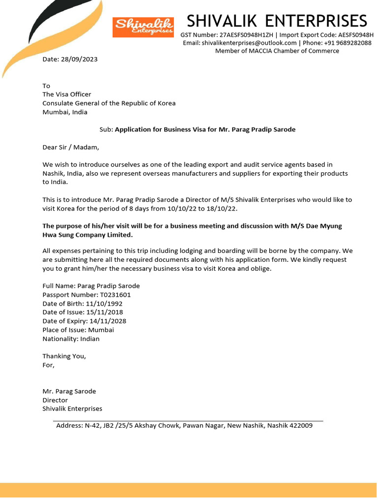 Embassy Letter | PDF