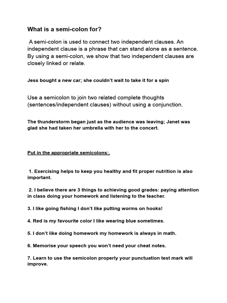 What Is A Semi-Colon For | PDF
