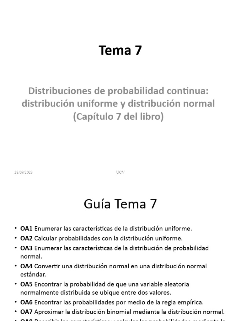Tema 7 Distribuciones Continuas de Probabilidad | PDF | Ciencia y matemáticas | Tecnología