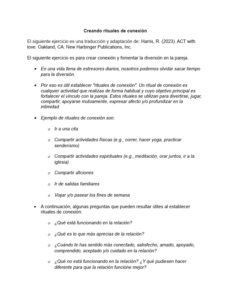 Ejercicio #61 Creando Rituales de Conexión | PDF