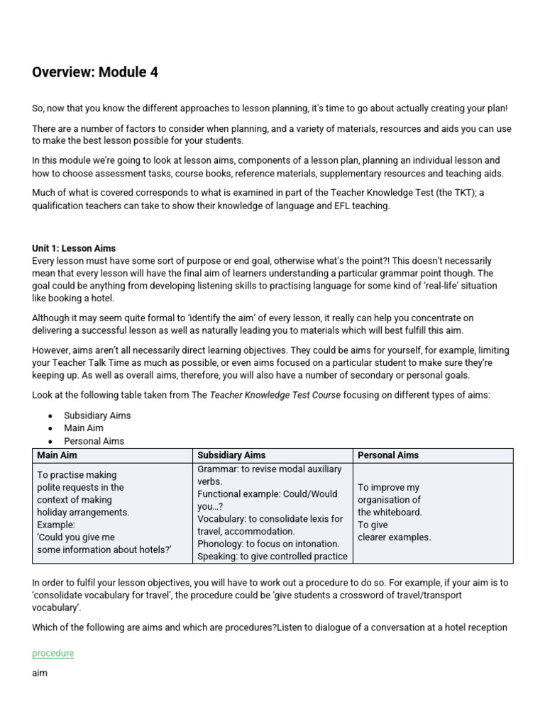 TEFL Module 4: Lesson Planning Guide | PDF