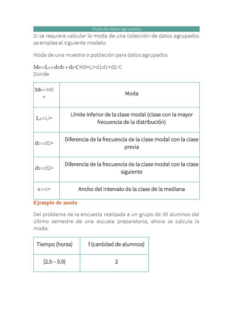 Moda de Datos Agrupados | PDF