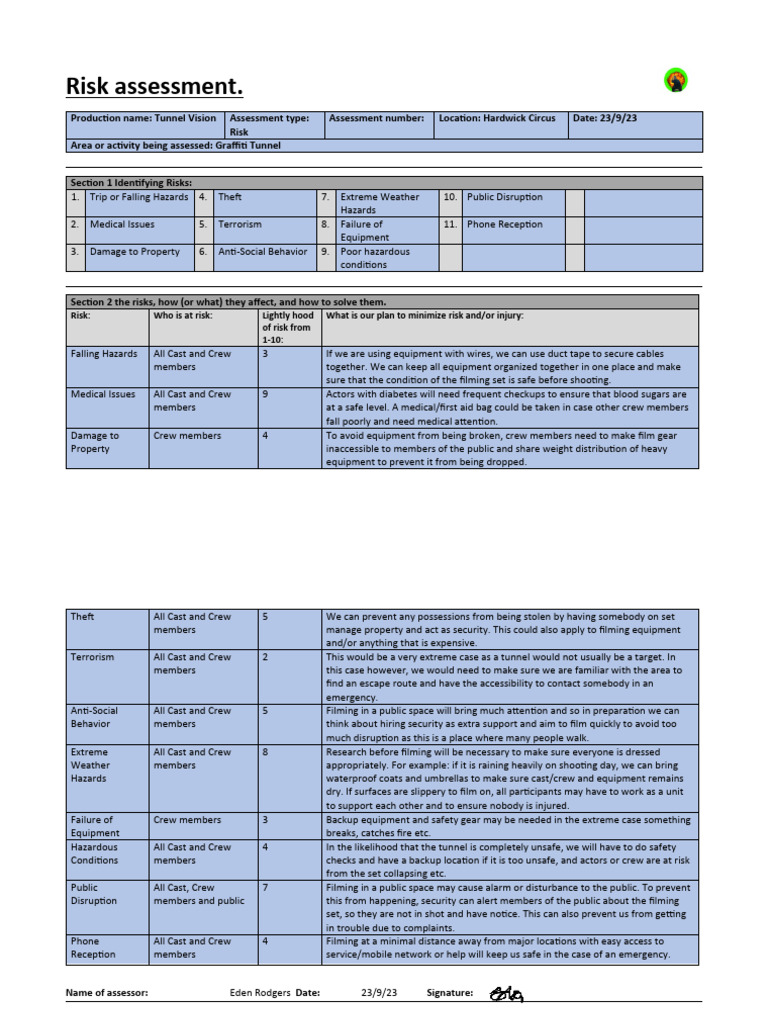 Tunnel Vision Risk Assessment Guide | PDF | Hazards | Risk