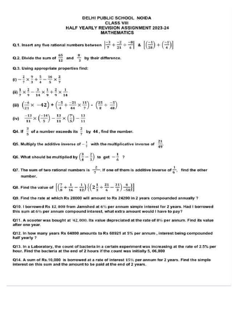 Math Revision Worksheet | PDF