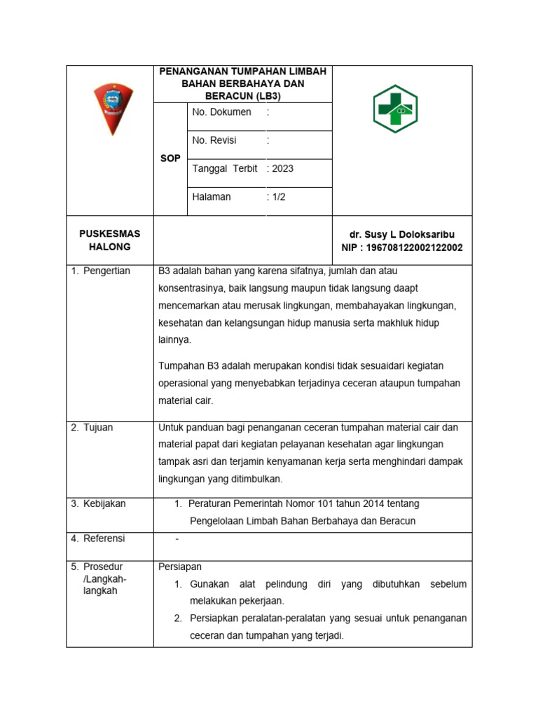 Sop Penanganan Tumpahan LB3 | PDF
