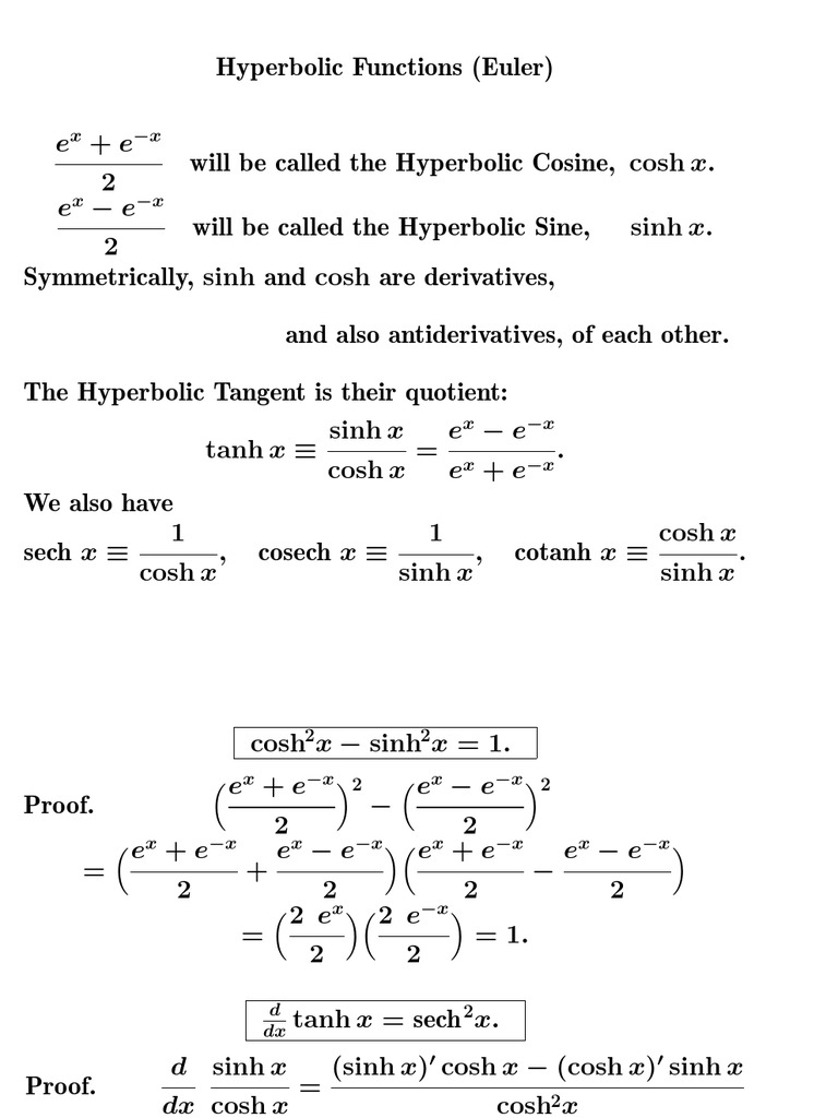 Hyperbolic Functions and Identities | PDF | Mathematical Relations ...