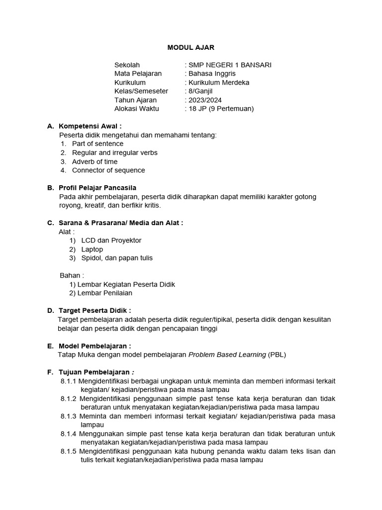 Modul Ajar Chapter 1 English For Nusantara | PDF