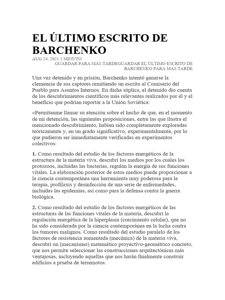 Descubrimientos Científicos de Barchenko | PDF