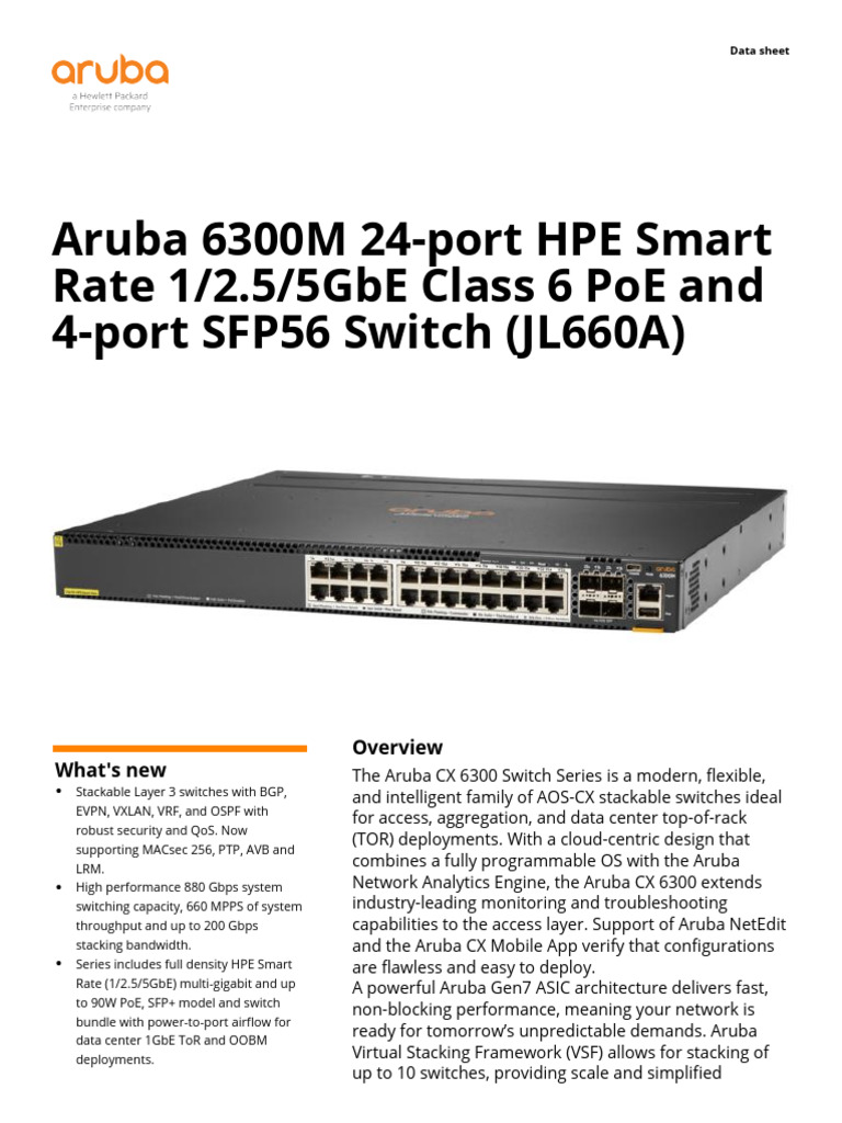 Aruba 6300M 24-Port HPE Smart Rate 12.55GbE Class 6 PoE and 4-Port ...