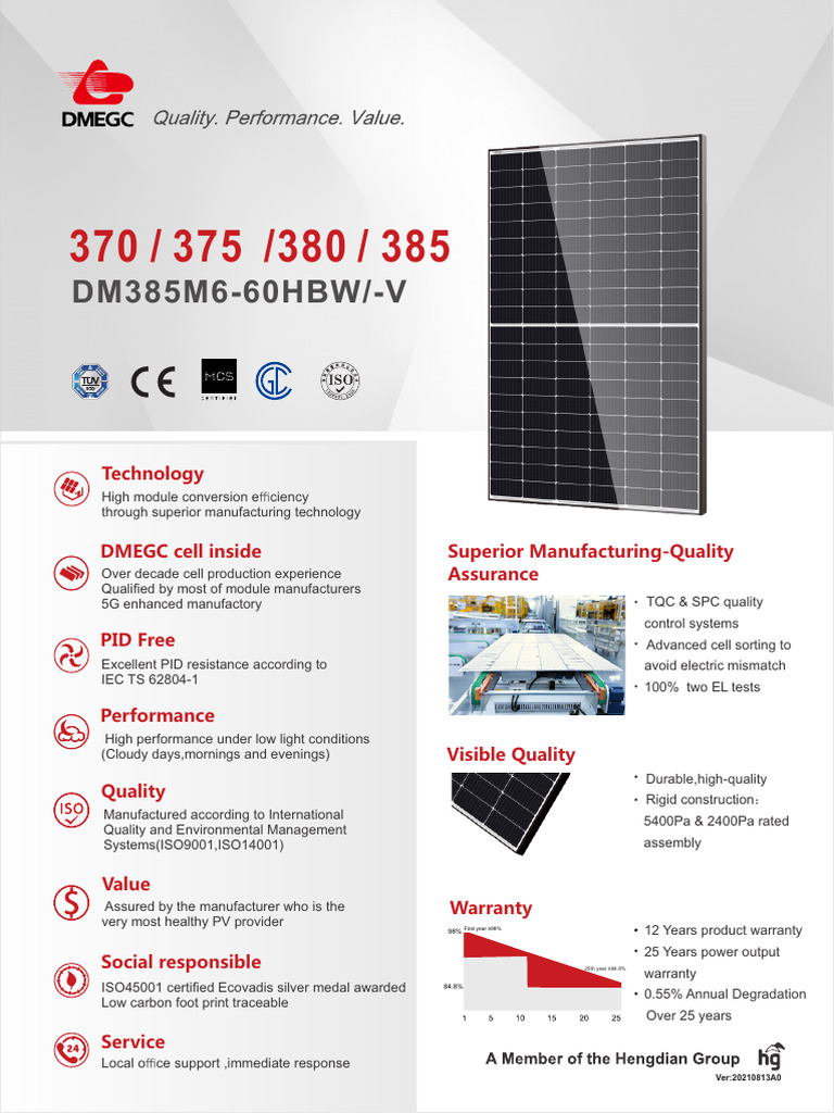 DM375M6 60HBW en | PDF | Solar Panel | Electrical Components