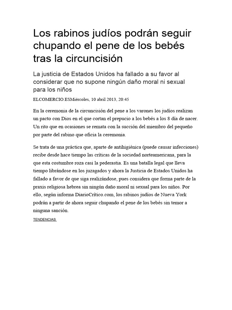 Los Rabinos Judíos Podrán Seguir Chupando El Pene de Los Bebés Tras La ...