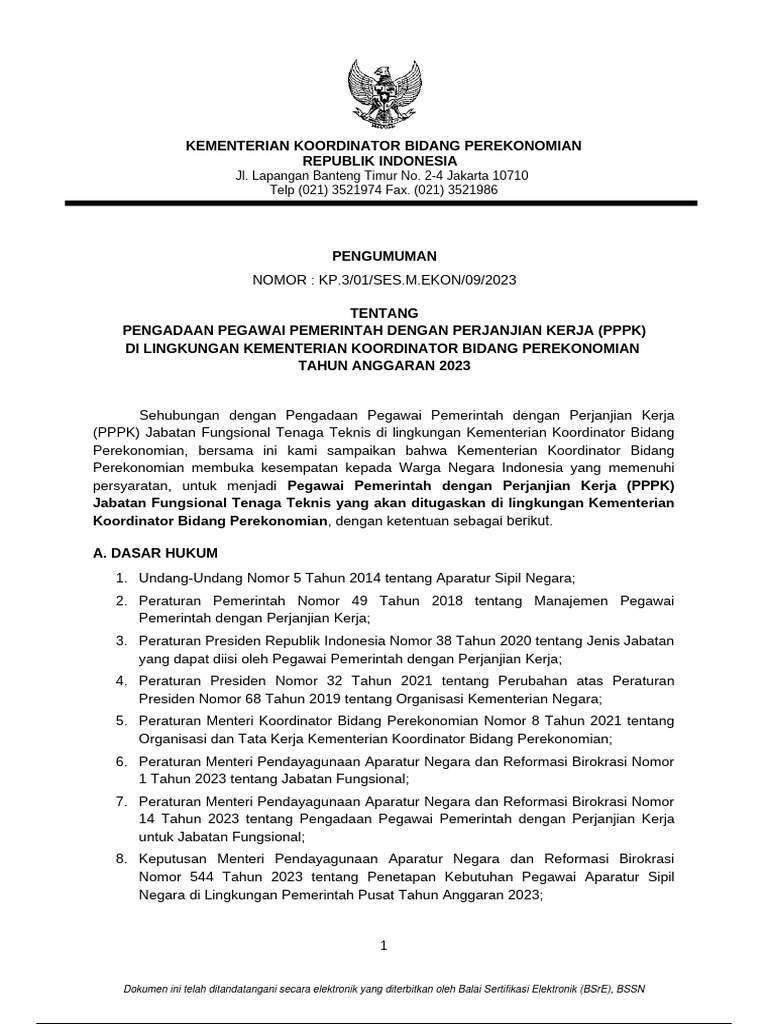 PENG 01 - Seleksi PPPK Tahun 2023 | PDF