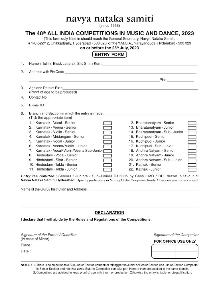 NNS Entry Form 1 | PDF