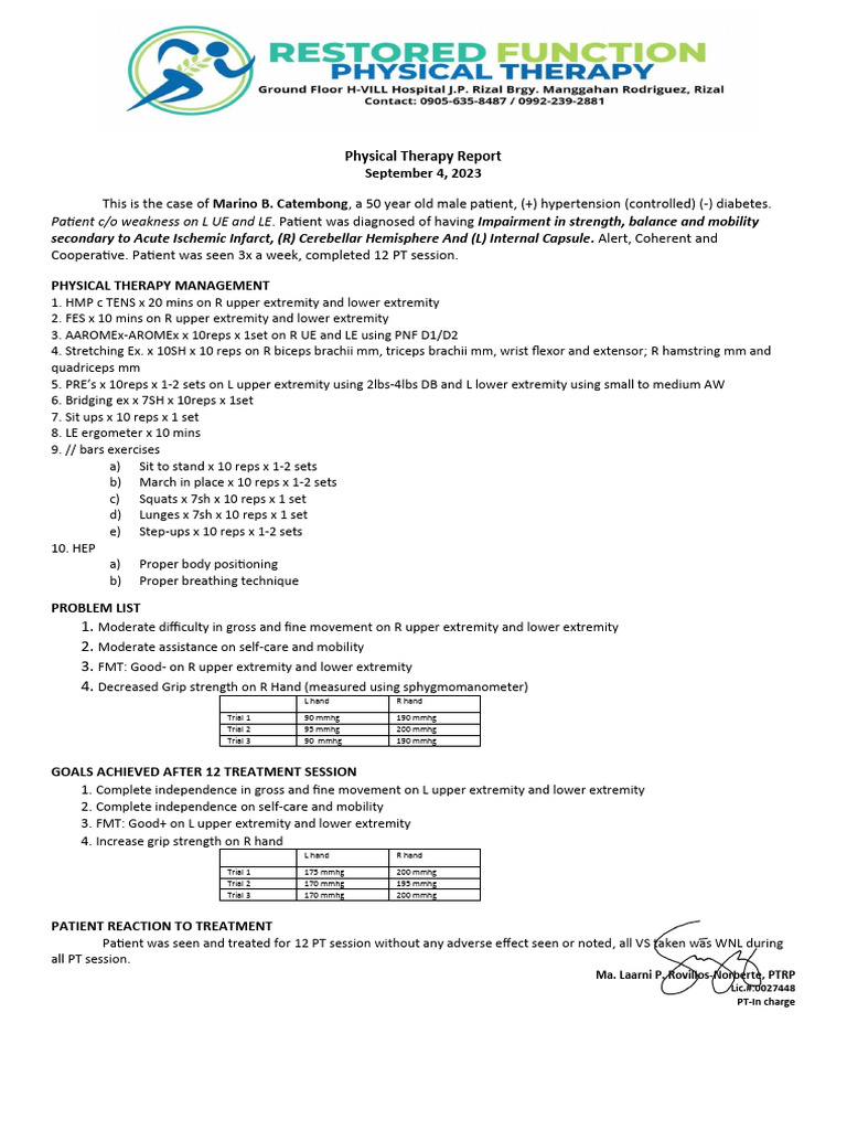 Physical Therapy Report CATEMBONG | PDF