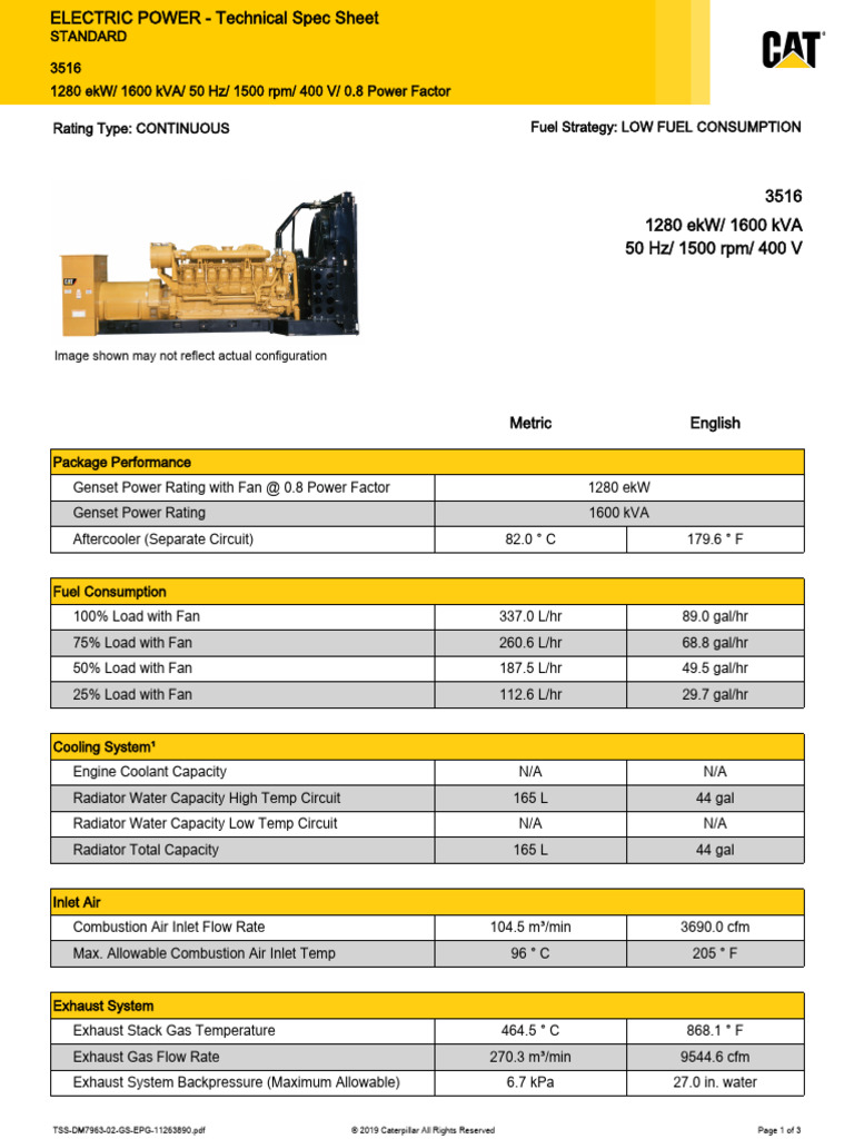 3516 - Technical Spec Sheet | PDF | Exhaust Gas | Engines