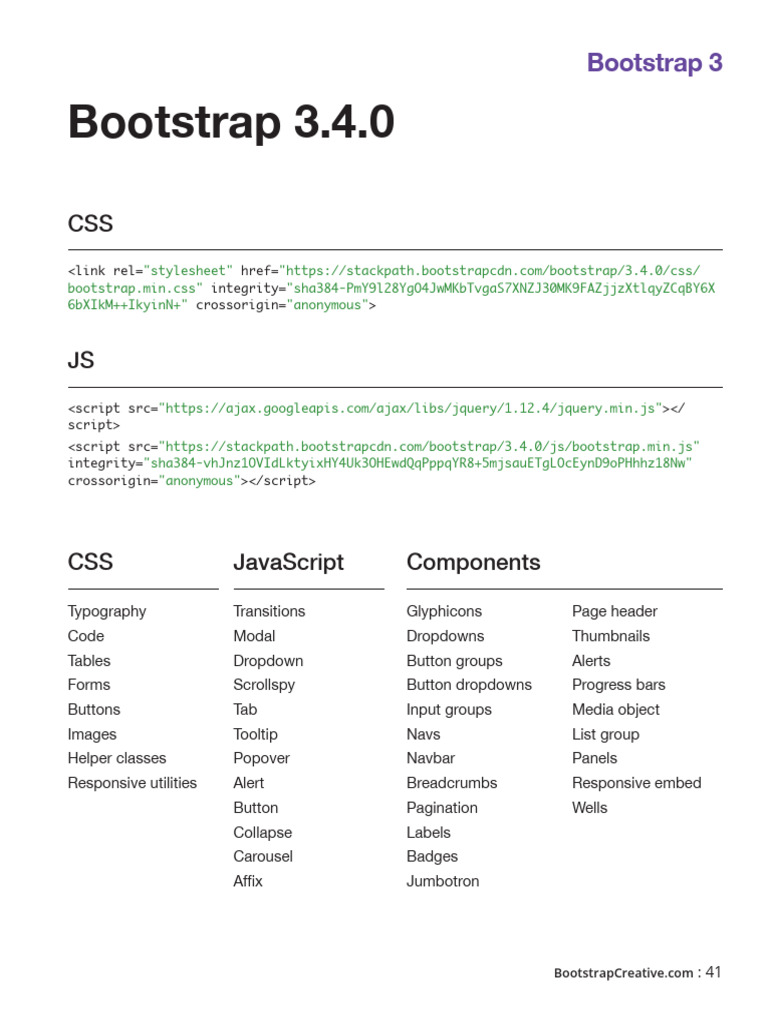 Bootstrap-3 - Cheat-Sheets | PDF