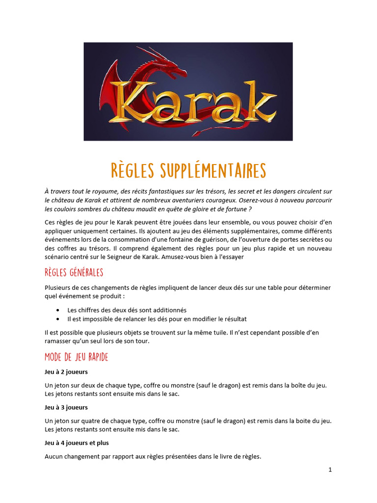 Karak Regles Supplementaires | PDF | Dragon