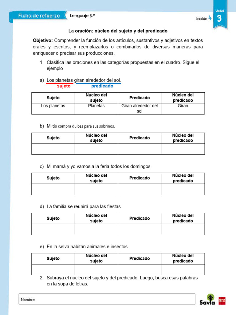 La Oración Núcleo Del Sujeto y Del Predicado | PDF