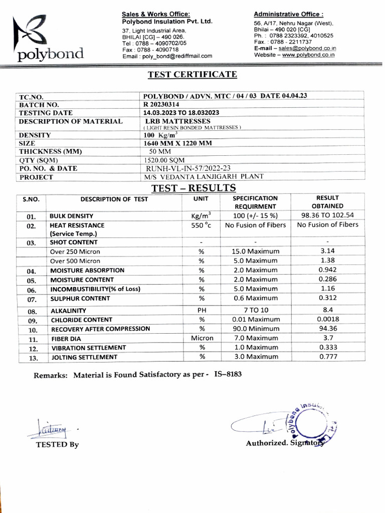 Polybond LRB MATTRESS T. C. | PDF | Applied And Interdisciplinary ...