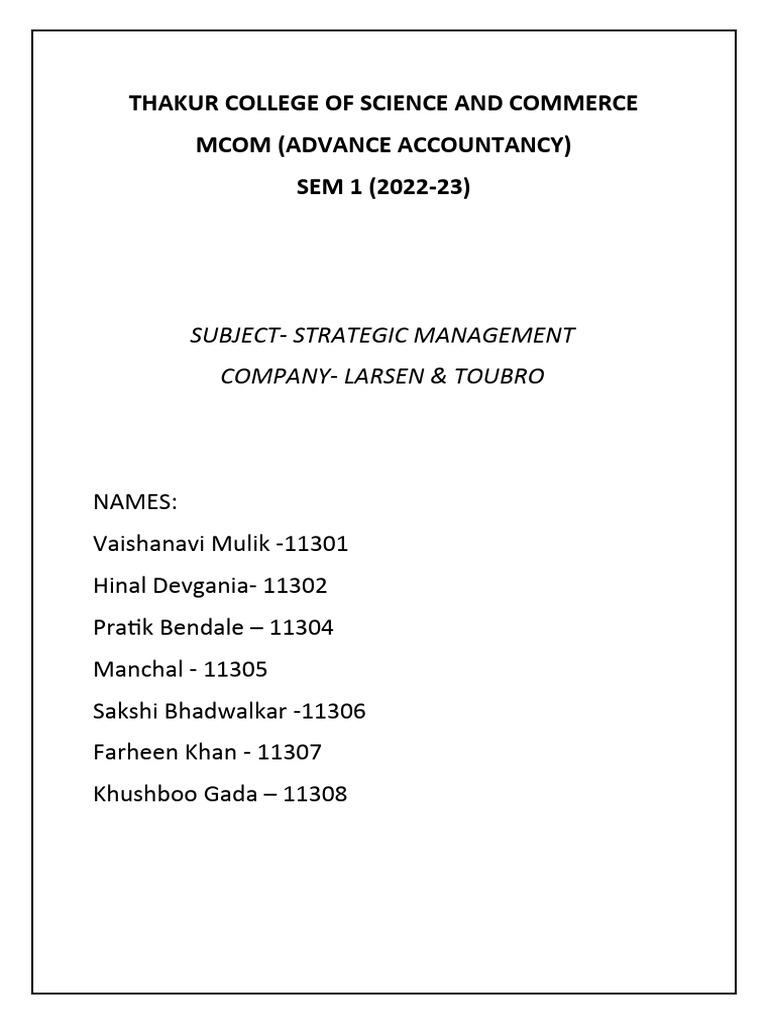 SM Project (L&T) | PDF | Strategic Management | Private Sector
