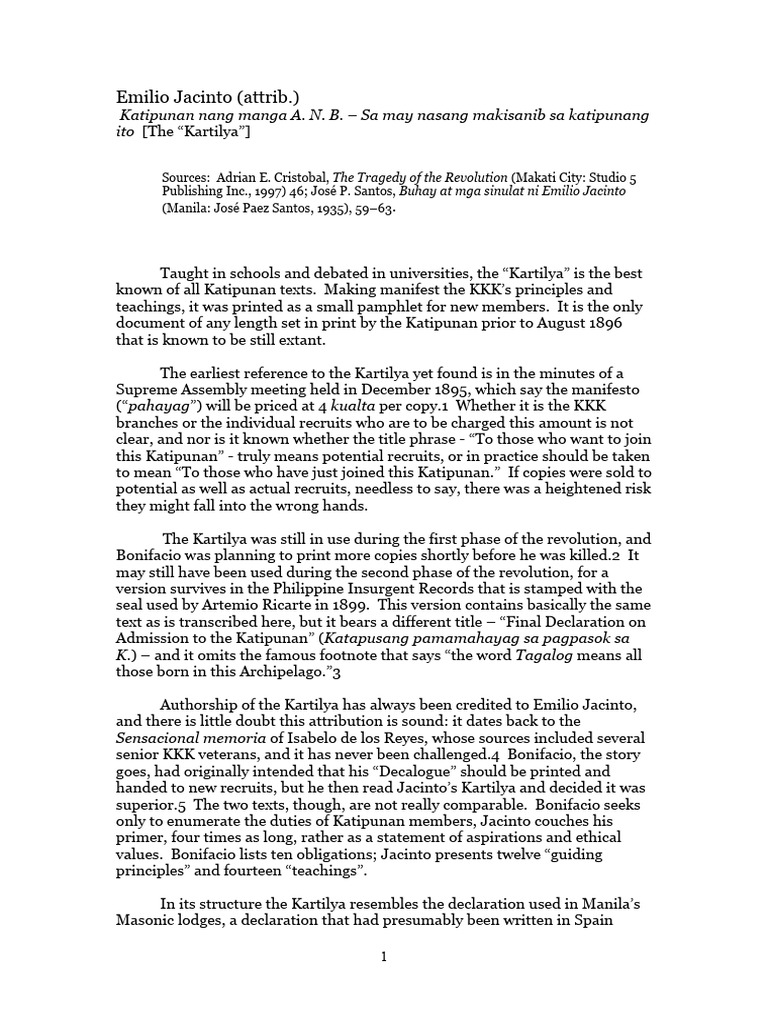 Kartilya Ng Katipunan by Emilio Jacinto | PDF | Philippines