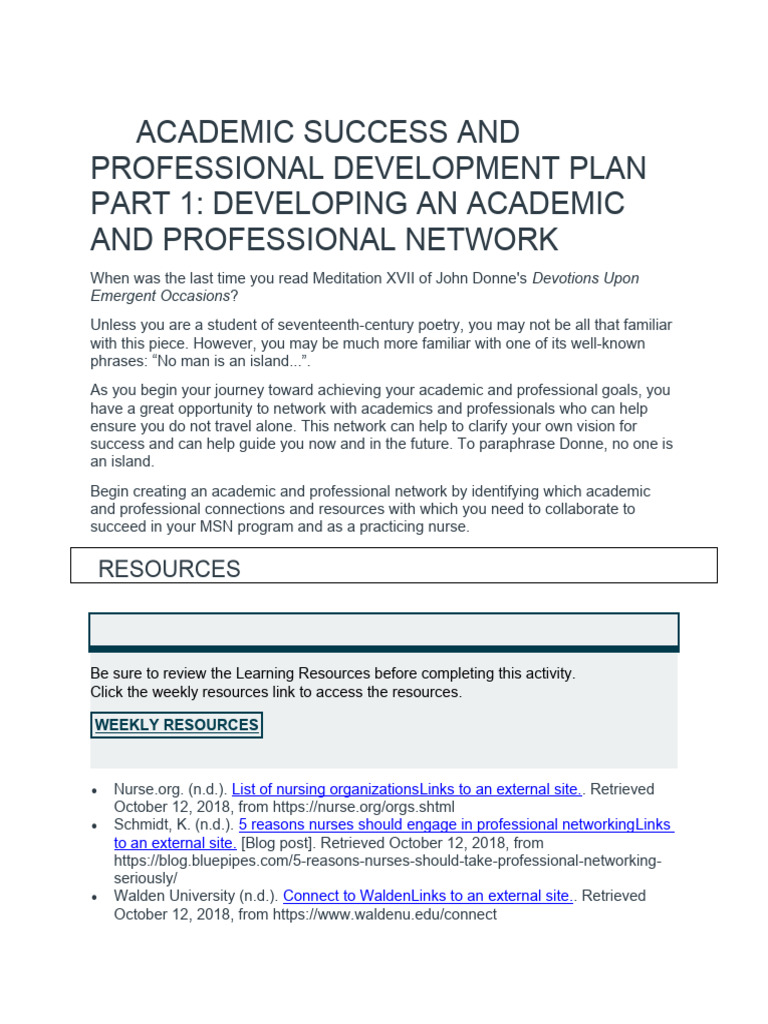 Academic Success and Professional Development Plan Part 1.Docx64ae5b6c2e43751374 | PDF | Nursing ...