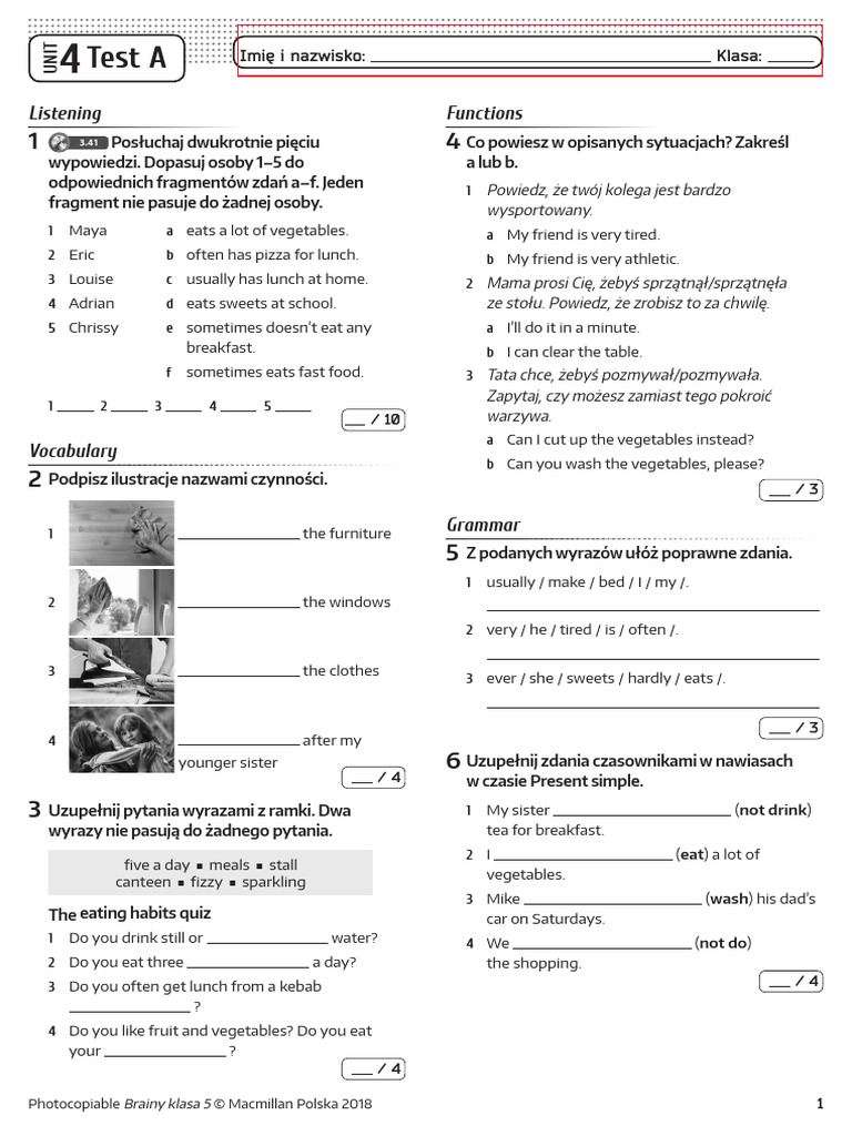 Brainy kl5 Unit Test 4 A | PDF