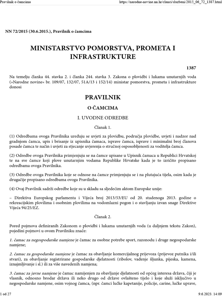 Pravilnik o Čamcima | PDF