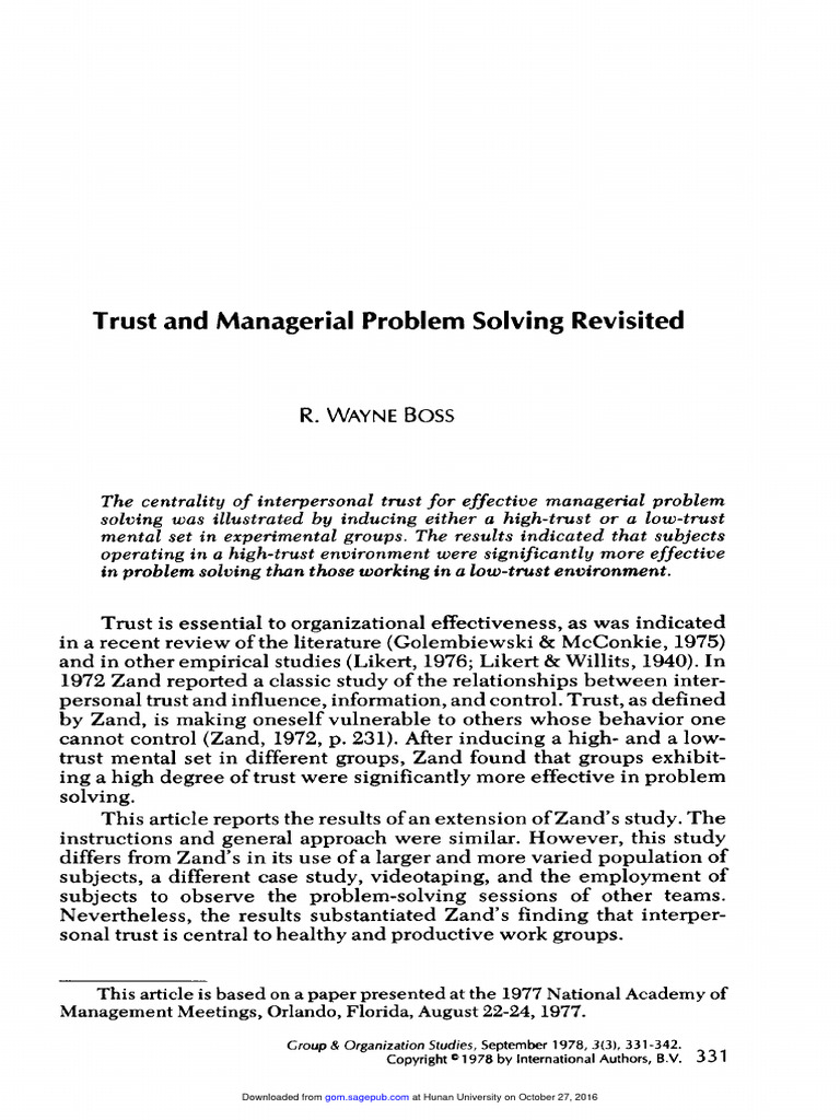 Trust and Managerial Problem Solving Revisited | PDF | Experiment | Experience