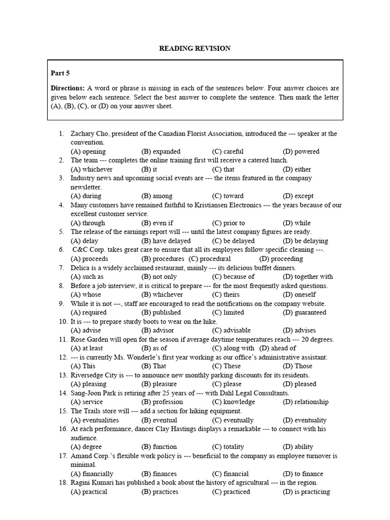 Reading Revision Practice Test | PDF | Business | Technology & Engineering