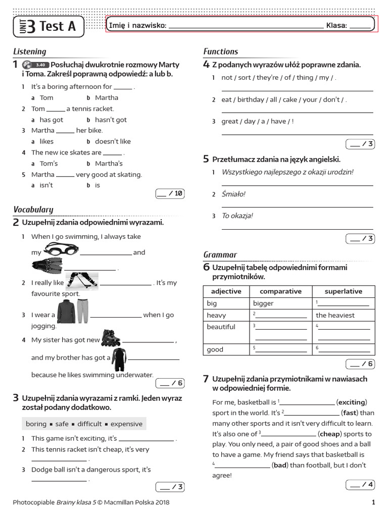 Brainy kl5 Unit Test 3 A | PDF