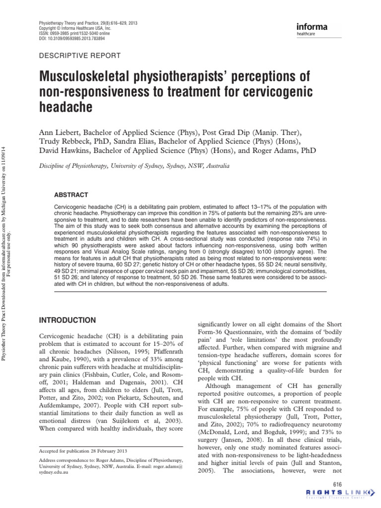 Liebert2013 Physiotherapy Perception of Non Responsiveness To Treatment For Cervicogenic ...