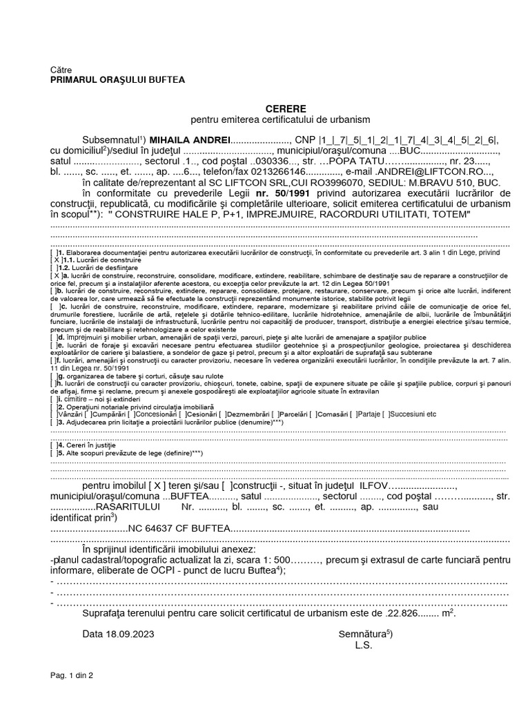 Cerere-certificat-urbanism | PDF