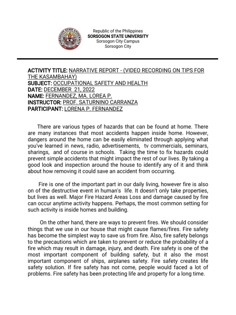 Osh - Bet-Mech 2b - Fernandez, Ma. Lorea P. - Narrative Report - Tips For The Kasambahay | PDF