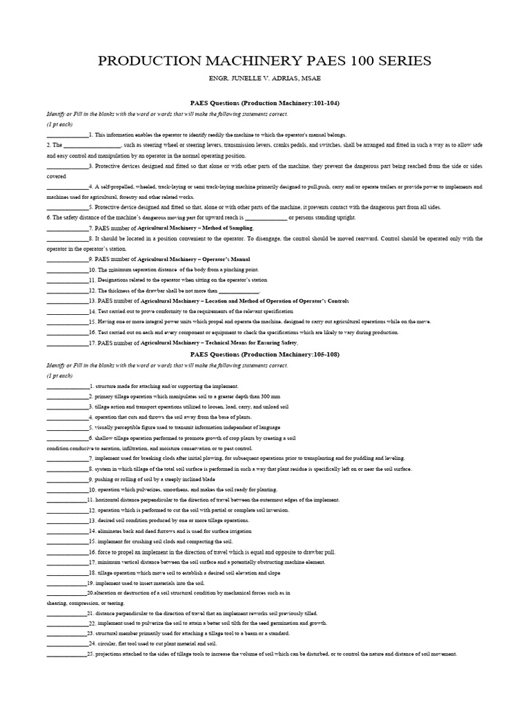 Production Machinery Questionairre | PDF | Plough | Tractor