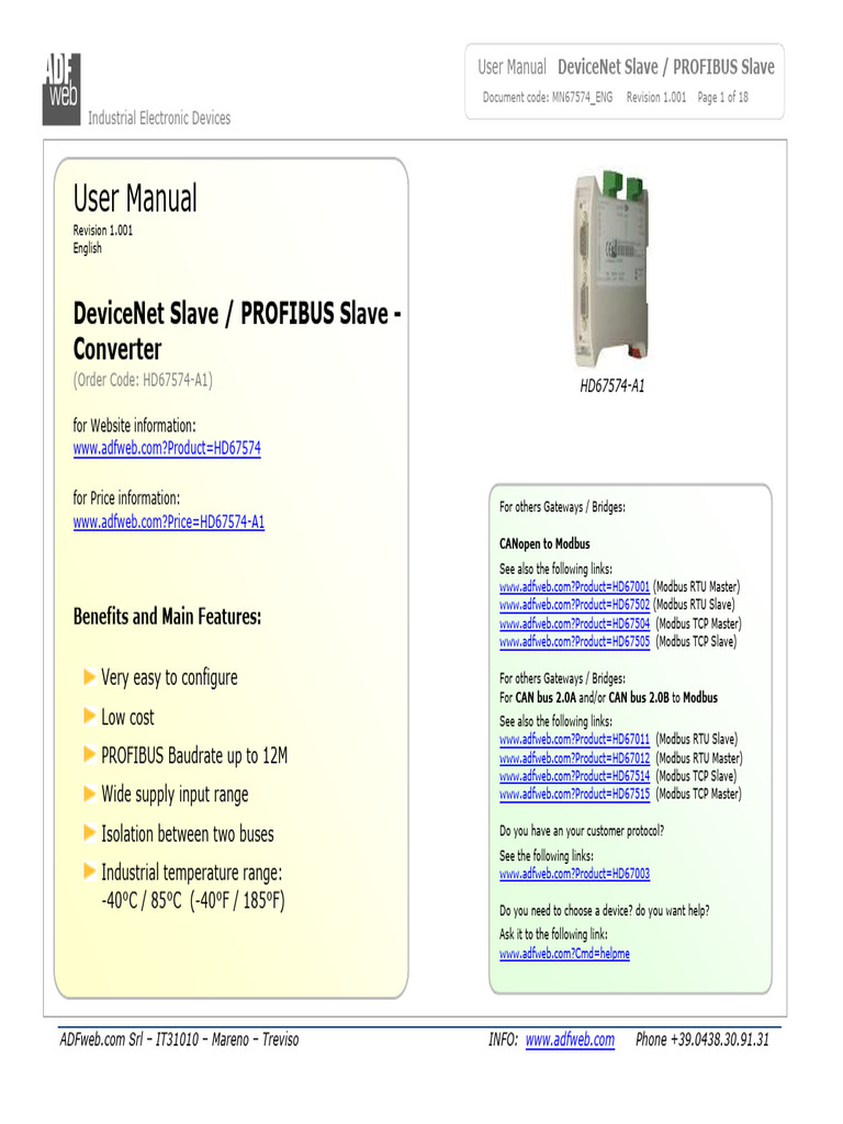 DeviceNet PROFIBUS Slave MN67574 ENG | PDF | Computing | Telecommunications