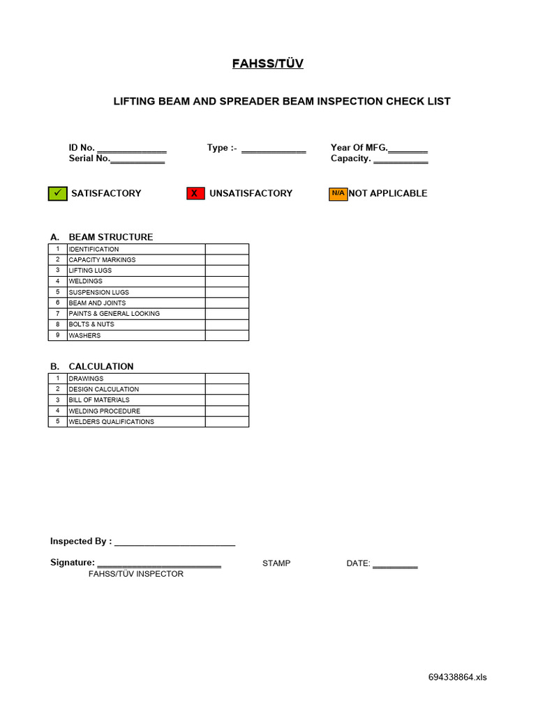 FM-IN-04 Rev 4 Lifting Beam Checklist | PDF | Technology & Engineering