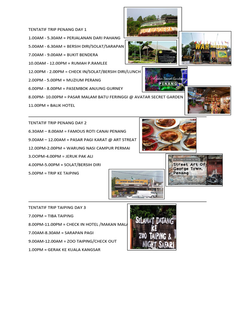 Tentatif Trip Penang Day 1 | PDF | Cooking, Food & Wine | Home & Garden