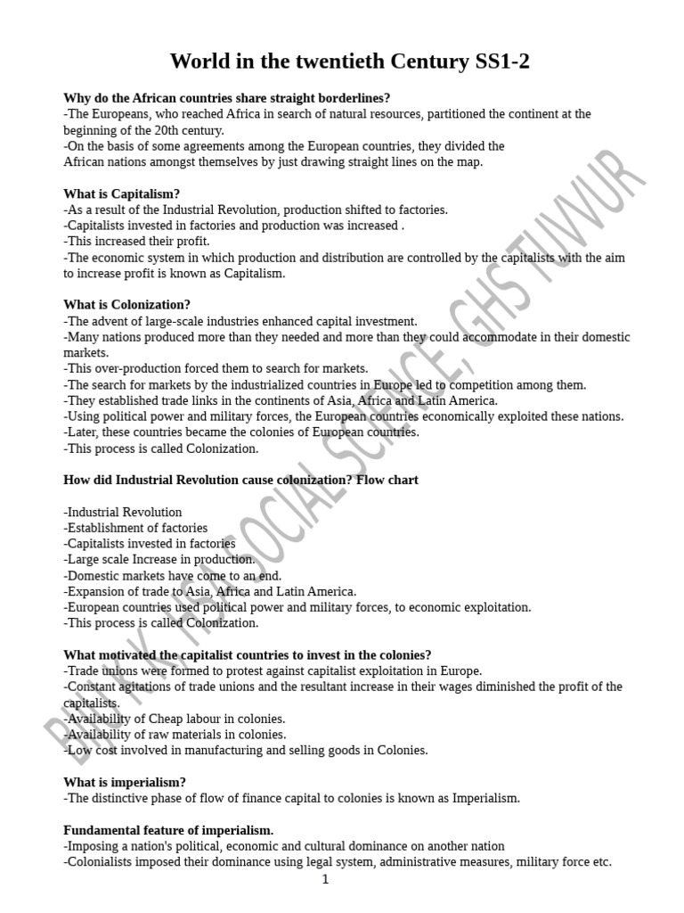 Hsslive-SS1-2 World in The Twentieth Century-Note-21-22 | PDF ...