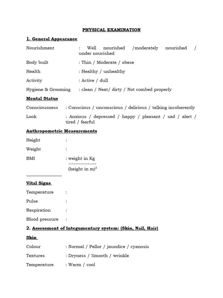 Physical Examination Format | PDF