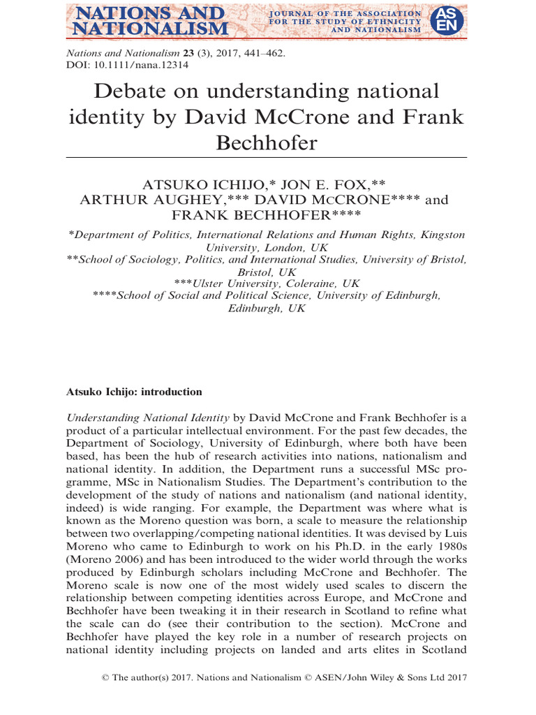 Nations and Nationalism (Wiley) Volume 23 Ichijo, Atsuko; Fox, Jon E ...